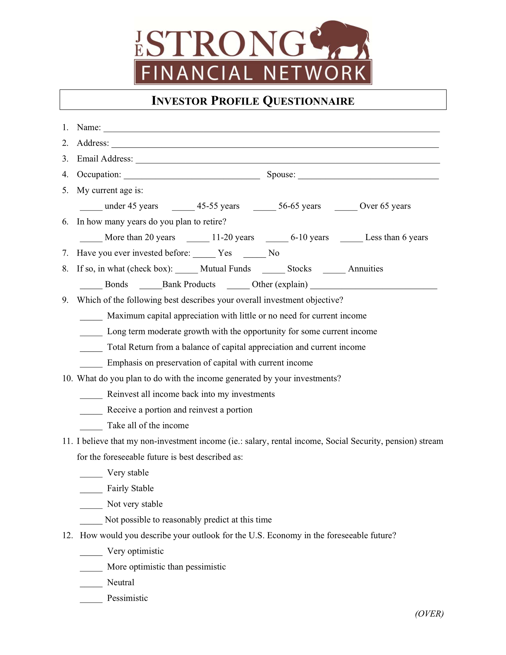 Checklists & Questionnaires : Strong Financial Network :: Lakeport ...